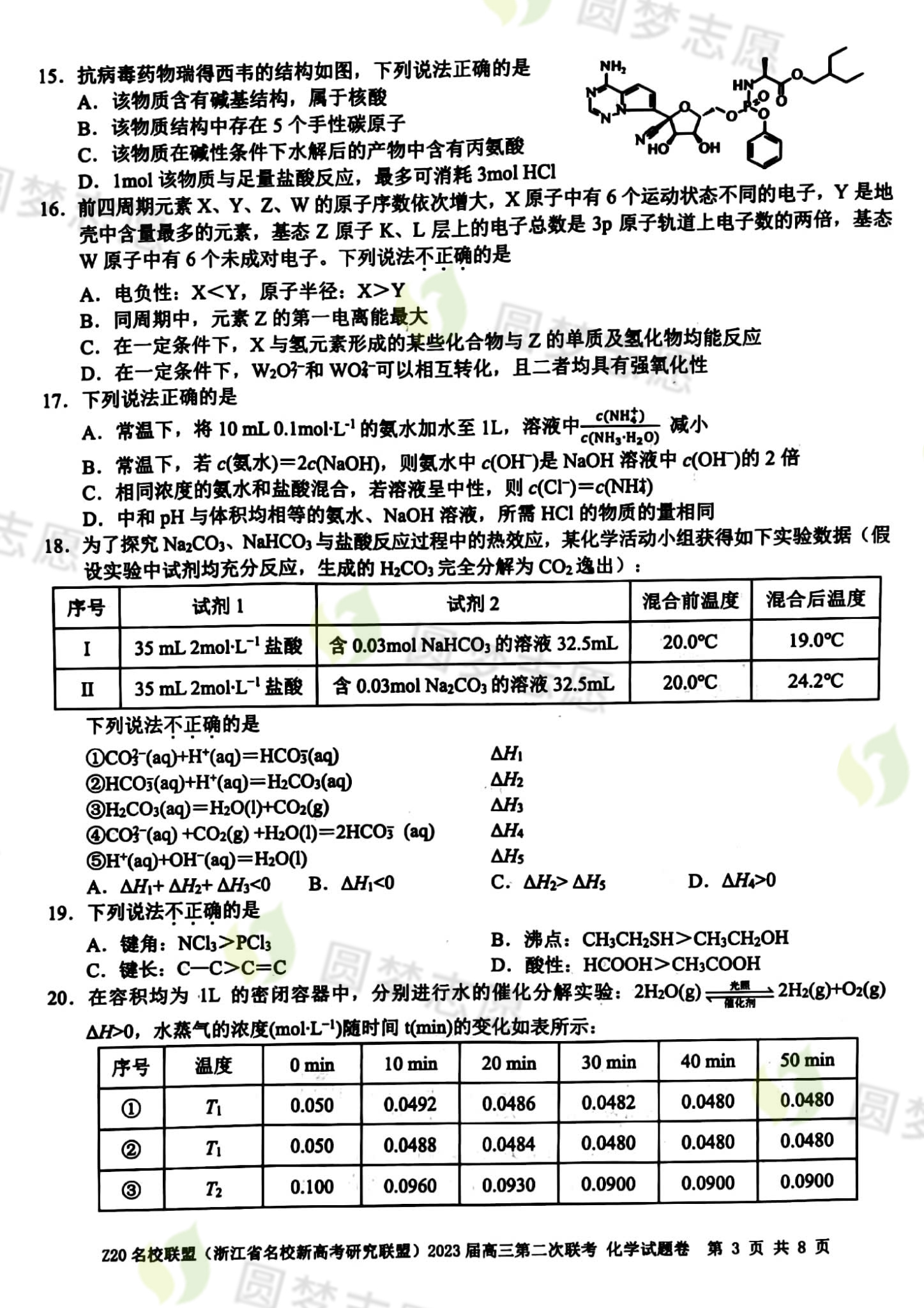 z20名校联盟2023高三第二次联考答案及试卷各科汇总-高考100